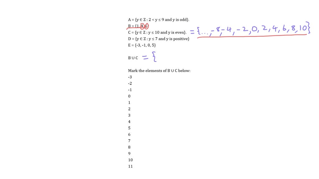 SOLVED: Q5: Define the sets A, B, C, and D as follows: A = y ∈ Z : 2
