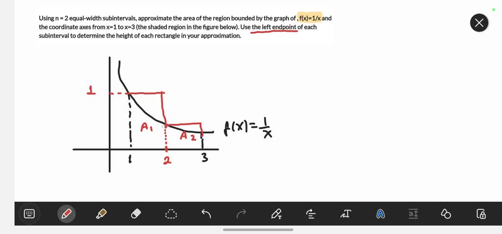 SOLVED: Using n = 2 equal-width subintervals, approximate the area of the region bounded by the ...
