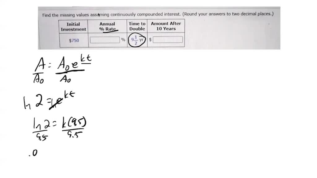 Solved Find The Missing Values Assuming Continuously Compounded Interest Round Your Answers