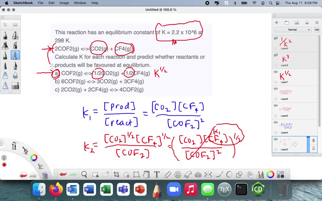 SOLVED: This reaction has an equilibrium constant of K = 2.2 x 10^6 at ...
