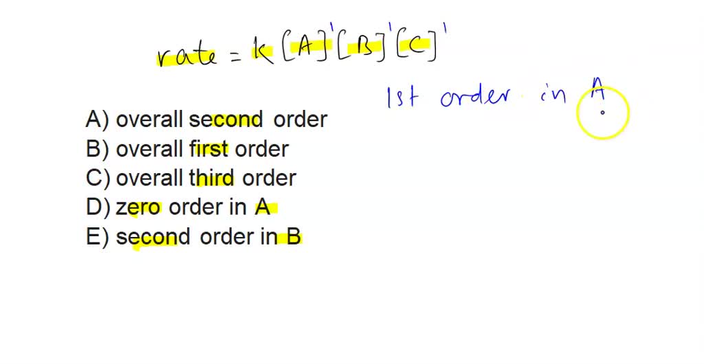 SOLVED: For the reaction A + B → C , determine the order of the ...