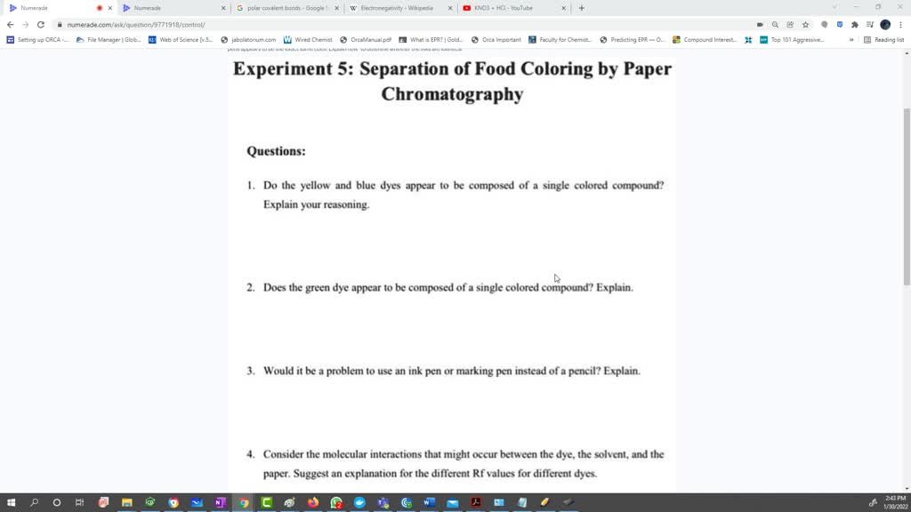 SOLVED: Text: Experiment S: Separation of Food Coloring by Paper ...