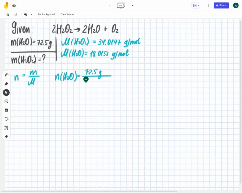 SOLVED: Hydrogen peroxide (H2O2) will decompose into water (H2O) and ...