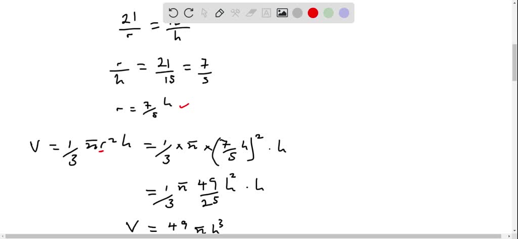 SOLVED: An inverted conical container has a diameter of 42 inches and a ...