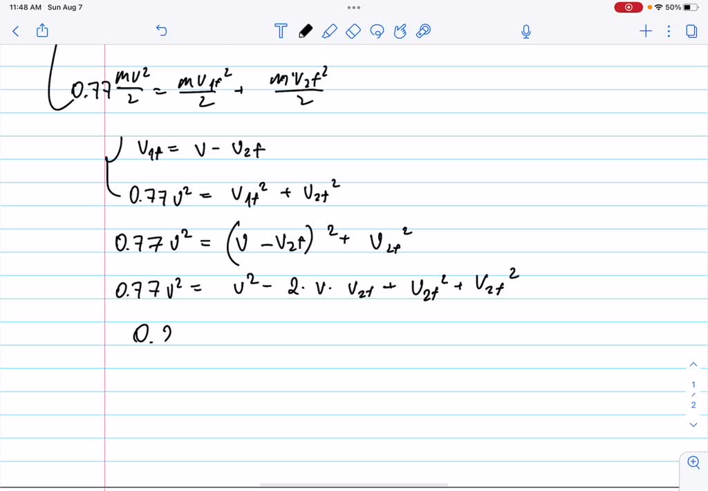 SOLVED: Mass m 0.1kg moves to the right with speed v = 0.52 m/s and collides with an equal mass ...