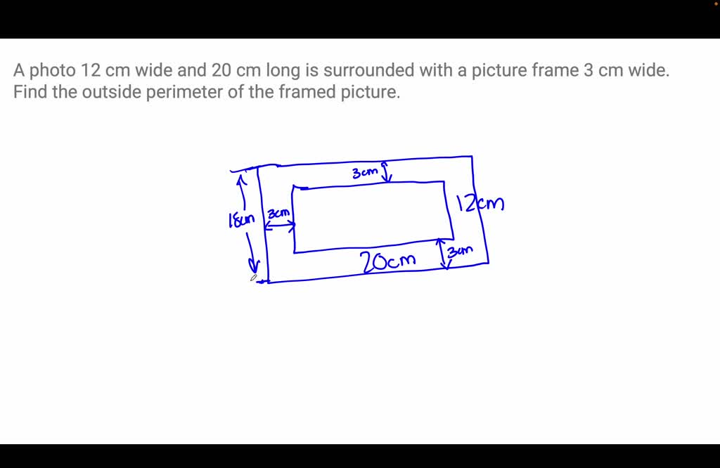SOLVED: A photo 12 cm wide and 20 cm long is surrounded with a picture ...