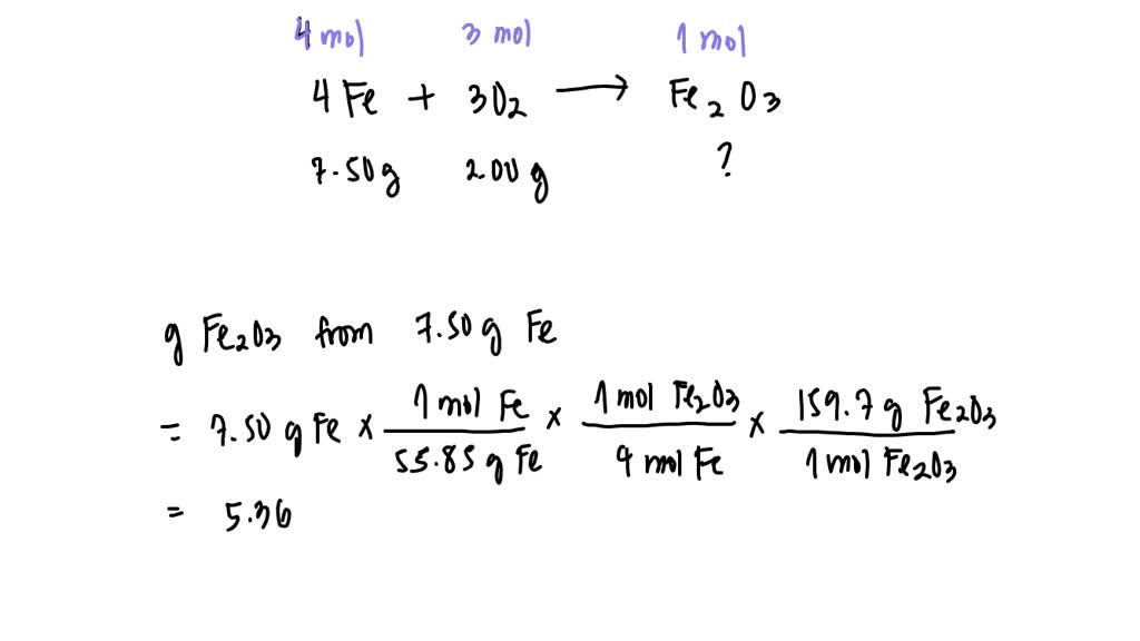 Solved Consider The Following Reaction 4fe 3o2 2fe2o3 7 50g Of
