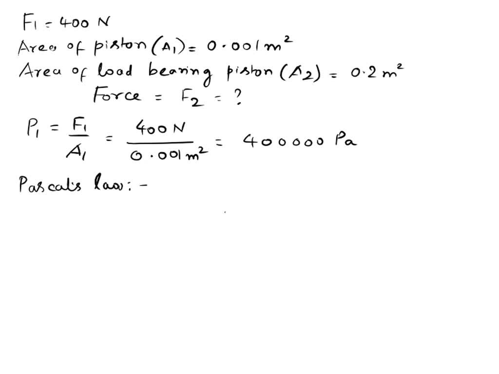 SOLVED: In a hydraulic system, a force of 400 N is exerted on a piston ...