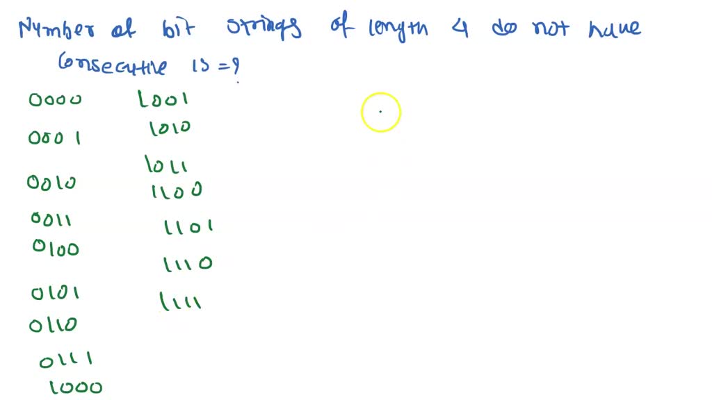 SOLVED: How many bit strings of length four do not have two consecutive Is?
