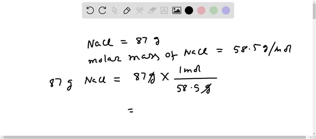 SOLVED: Calculate the molarity of a solution of NaCl containing 87 g per liter of solution ...
