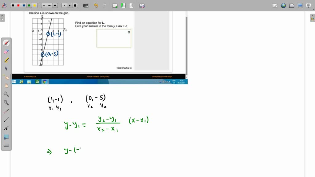 The line L is shown on the grid. Find an equation for L. Give your ...