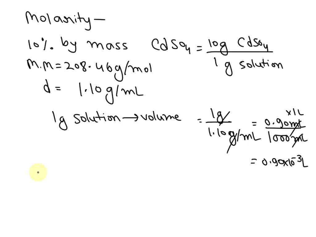 What is the molarity of a solution of 10.0% by mass cadmium sulfate ...