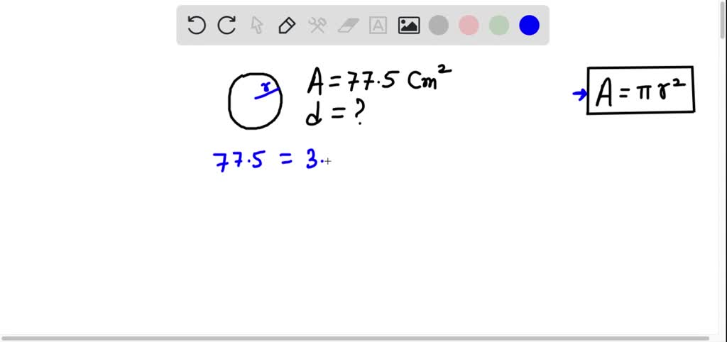 SOLVED: The area of a circular plate is 77.5 cmÂ². What is the diameter ...
