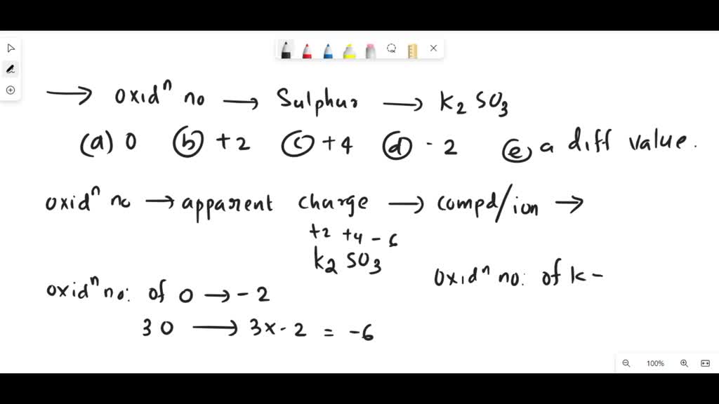 SOLVED: Determine the oxidation number of sulfur in K2SO3. A. 0 B. +2 C ...