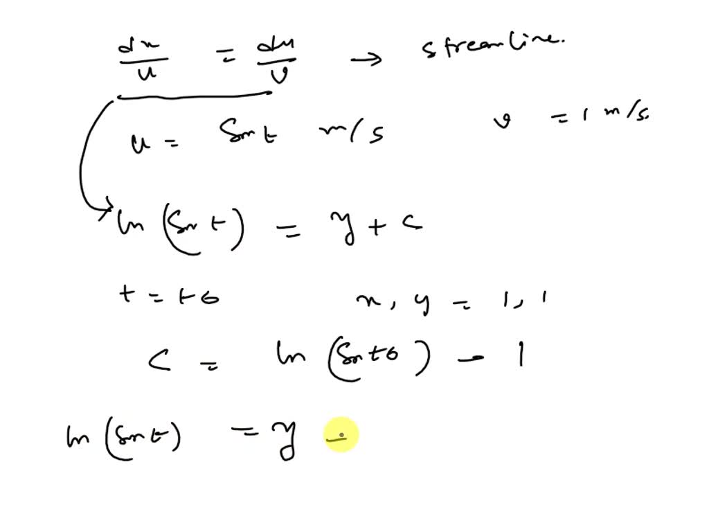 SOLVED: In a 2D region, a fluid moves with velocity u = sin(t) m/s, v ...