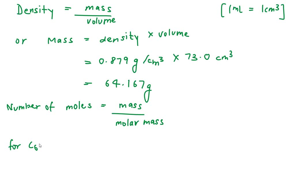 SOLVED: a) Calculate the molar mass of hexane, C6H14 b )How many moles ...