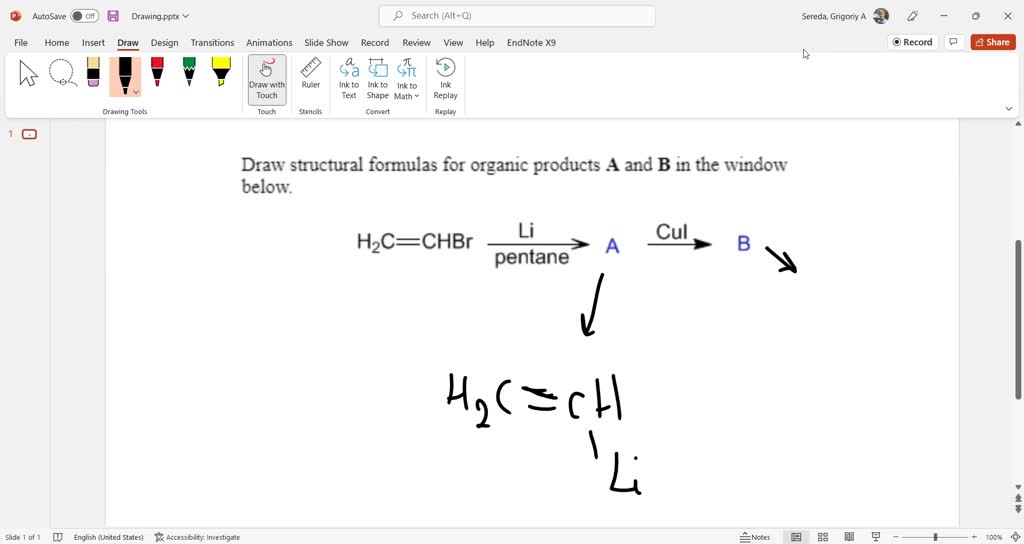 SOLVED: Draw structural formulas for Organic products A and B in the ...