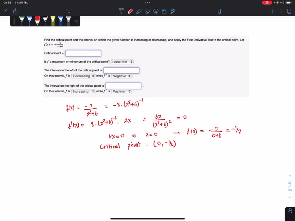 SOLVED: Find the critical point and the interval on which the given function is increasing or ...