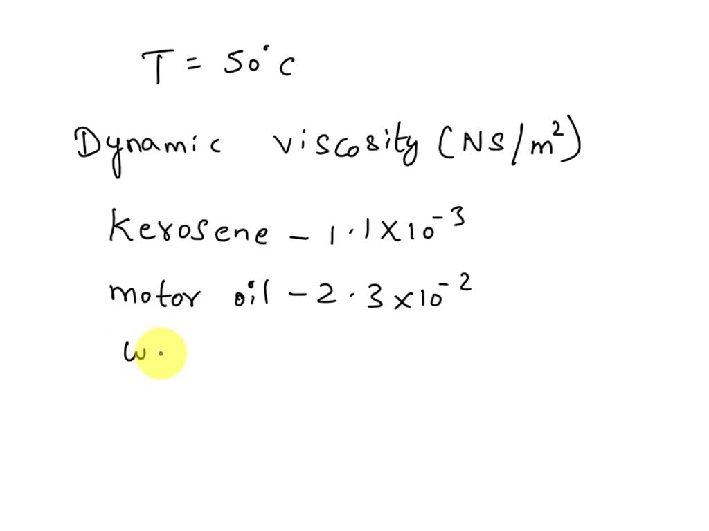 Solved Find The Dynamic And Kinematic Viscosities Of Sae 10 Oil At 20° C Please Write How To