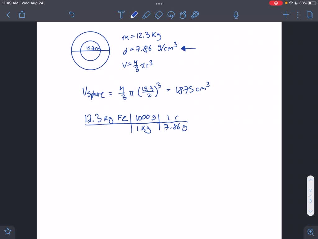 SOLVED: A hollow spherical iron ball has a diameter of 15.3 cm and has ...