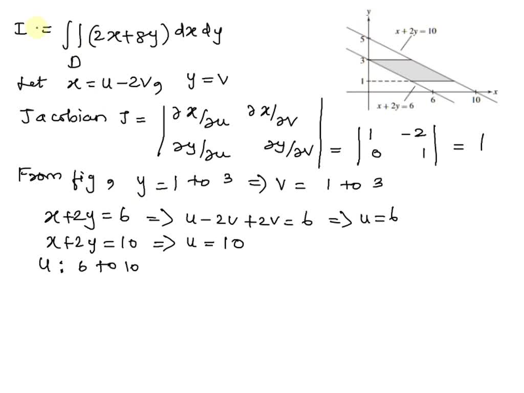 SOLVED: Calculate âˆ¬(2x + 8y) dxdy, where D is the shaded region in the figure. r + 2 = 10 T ...