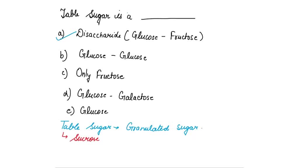 SOLVED: Table sugar is a disaccharide (Glucose-Fructose).