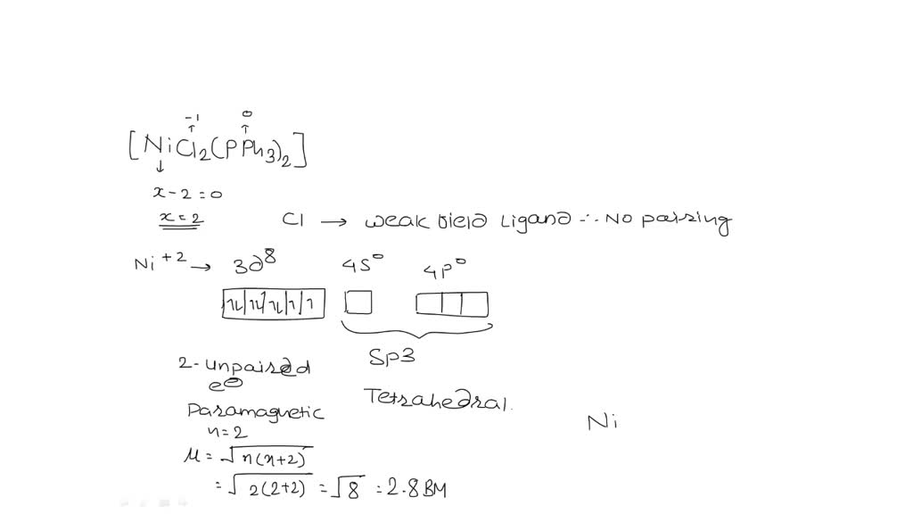 Structures: [NiCl2(PPh3)2] and [Ni(NCS)2(PPh3)2]. What is the oxidation ...