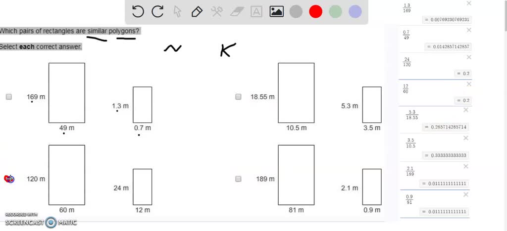 SOLVED: 'Which pairs of rectangles are similar polygons? Select each correct answer. IQ 1823m ...