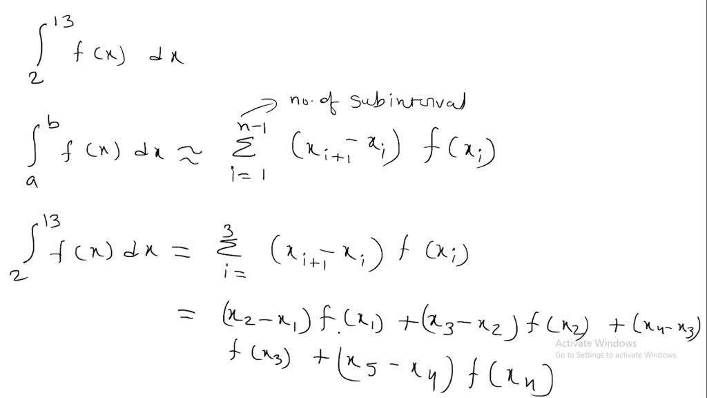 SOLVED: Selected values of f(x) are shown in the table below. What is the left Riemann sum ...