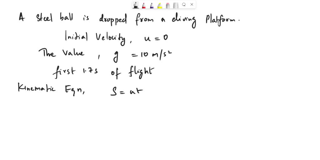 SOLVED: A steel ball is dropped from a diving platform (with an initial velocity of zero). Use ...