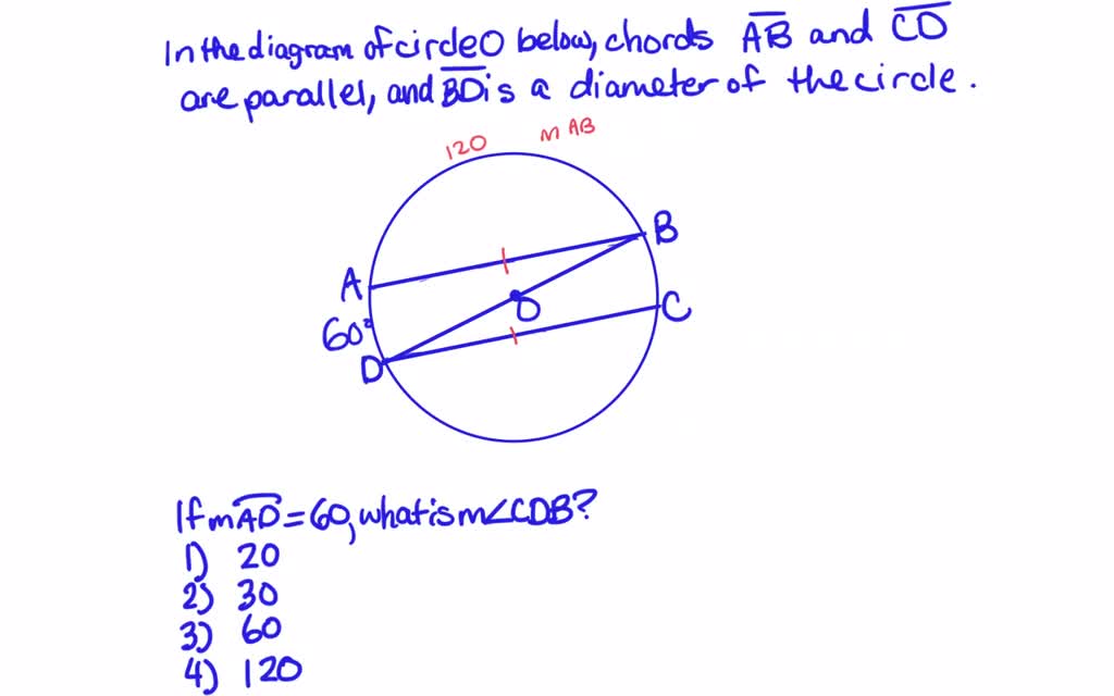 SOLVED: In the diagram of circle O below, chords AB and CD are parallel ...