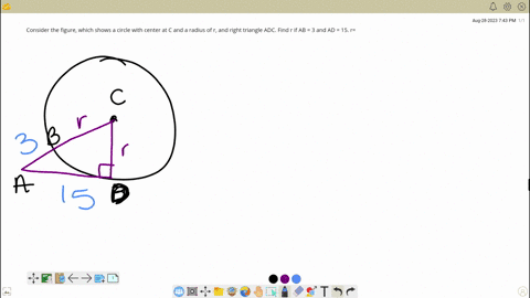 consider the figure which shows a circle with center at c and a radius of r and right triangle ...