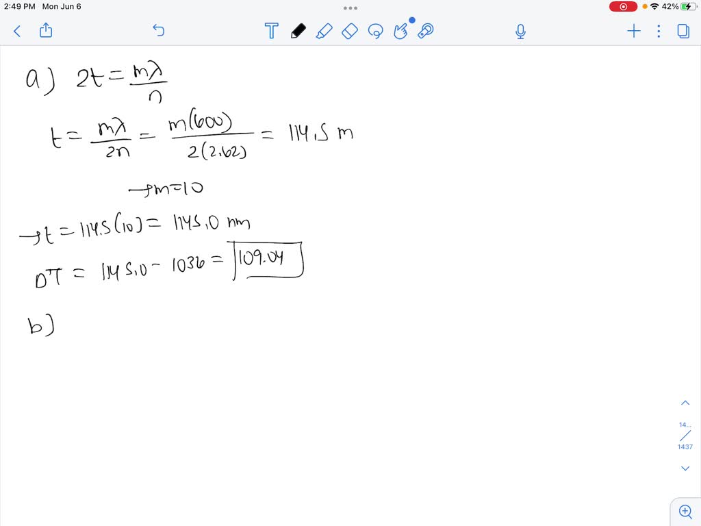 A uniform film of TiO2, 1036 nm thick and having index of refraction 2. ...