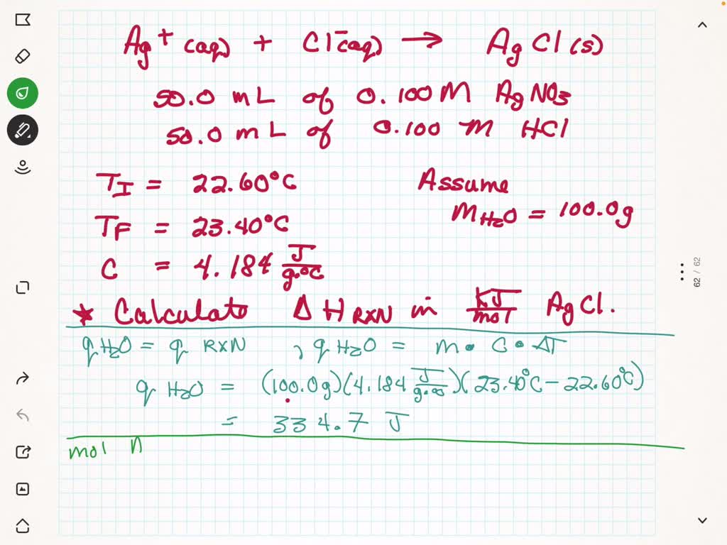 SOLVED: In a coffee cup calorimeter, 50.0 mL of 0.100 M AgNO3 and 50.0 mL of 0.100 M HCl are ...