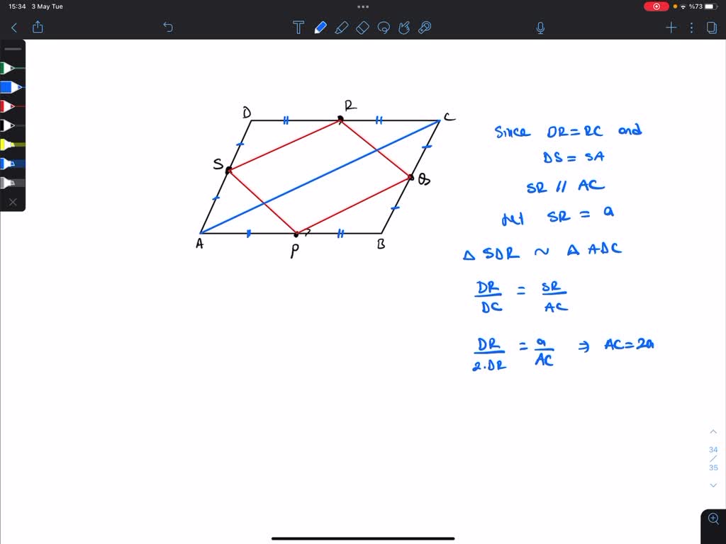 SOLVED: Consider the diagram below where P, Q, R, and S are the midpoints of AB, BC, CD, and DA ...