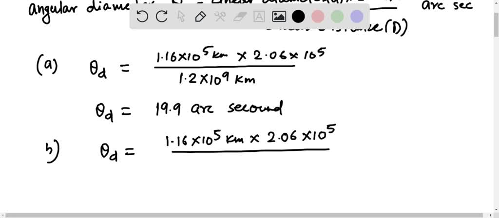 SOLVED: What is the angular diameter of Saturn (in arc seconds) as seen from Earth when the two ...