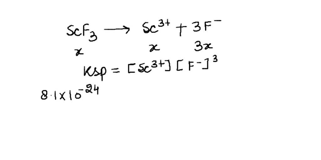SOLVED: The Ksp of scandium fluoride (ScF3) is 5.81 x 10^(-3 ...