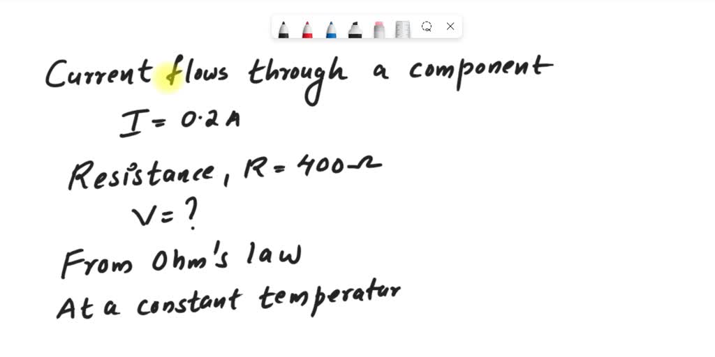A current of 0.2A flows through a component with a resistance of 40 ...