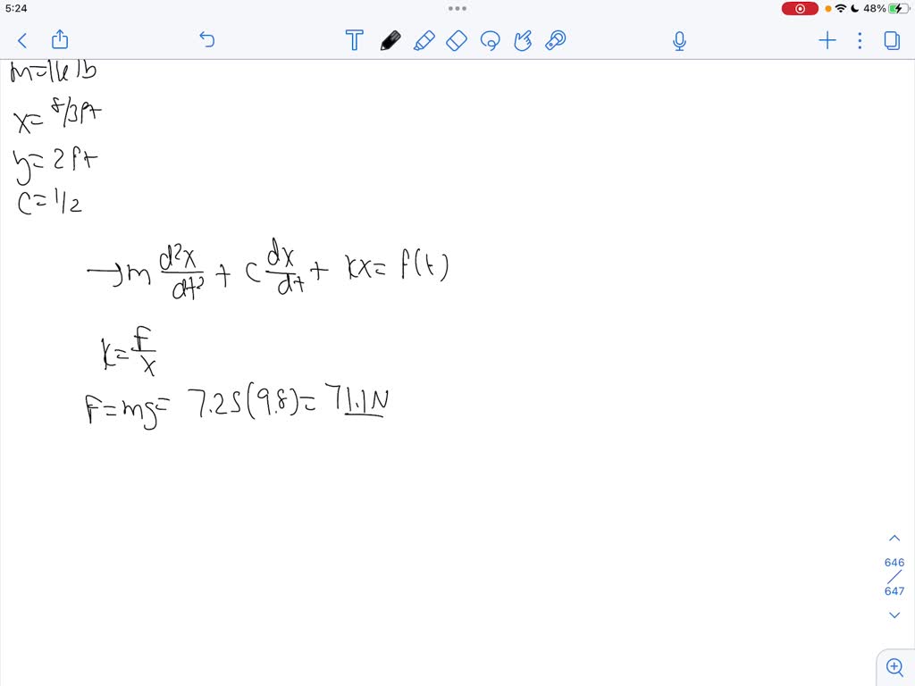 A mass weighing 16 pounds stretches a spring (8)/(3) feet. The mass is ...