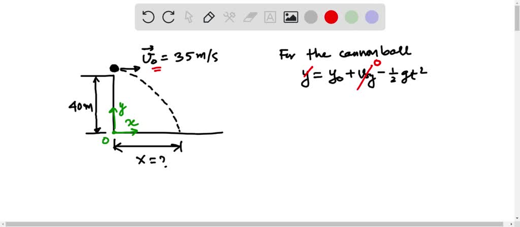 A cannonball is launched horizontally off a 40 m high castle wall with ...
