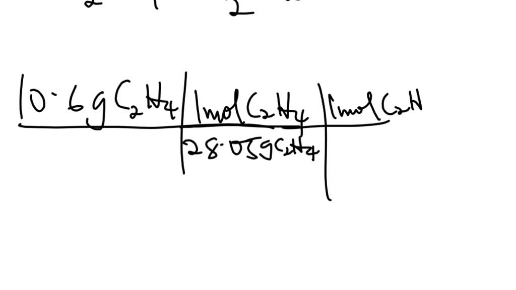 Ethene, C2H4 reacts with oxygen to form ethylene oxide, C2H40, which is ...