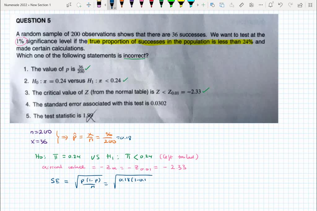 SOLVED: QUESTION 5 A random sample of 200 observations shows that there ...