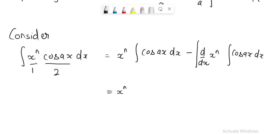 SOLVED: Use Integration by parts to derive the following reduction formula: âˆ« tn sin(ax) | xn ...