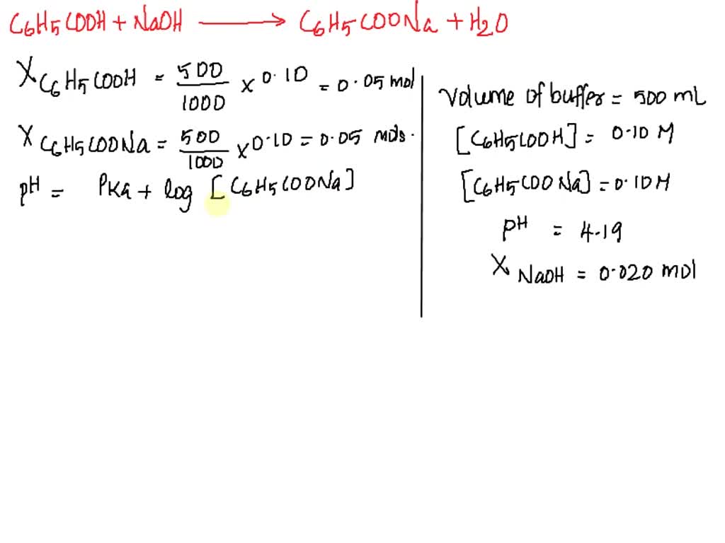 SOLVED: A buffer solution contains 0.10 mol of benzoic acid (HC7H5O2) and 0.53 mol of sodium ...