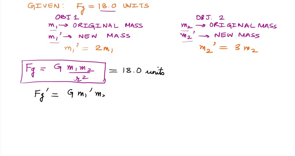 SOLVED: Objects 1 and 2 attract each other with a gravitational force of 18.0 units. If the mass ...