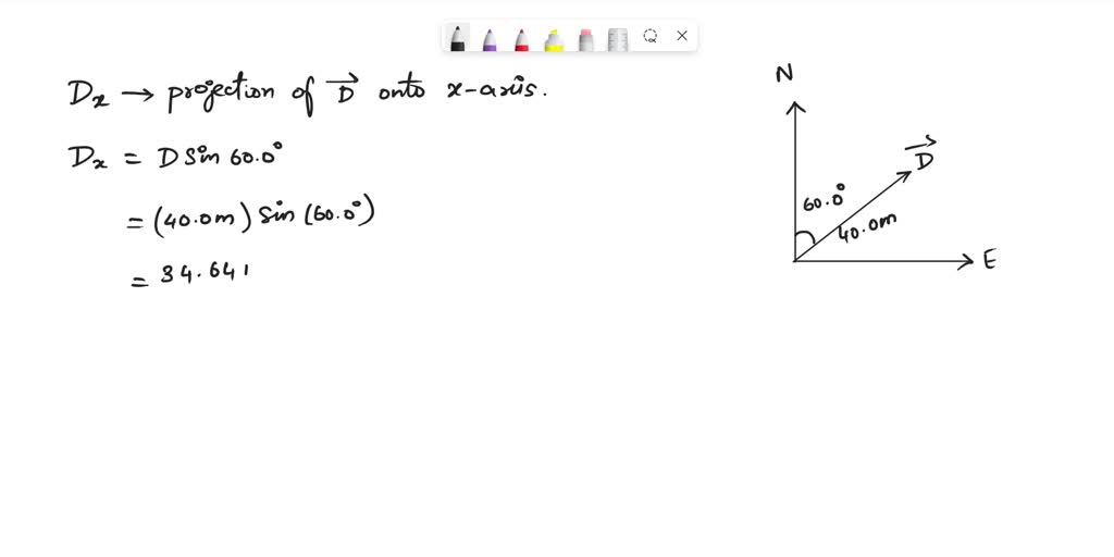 SOLVED: A displacement vector D is given as 40.0 m at an angle of 60.0 degrees EAST of NORTH ...
