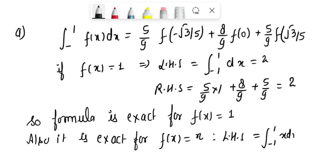 SOLVED: Derive the points and weights of the five-point Gaussian Quadrature on [-1,1].