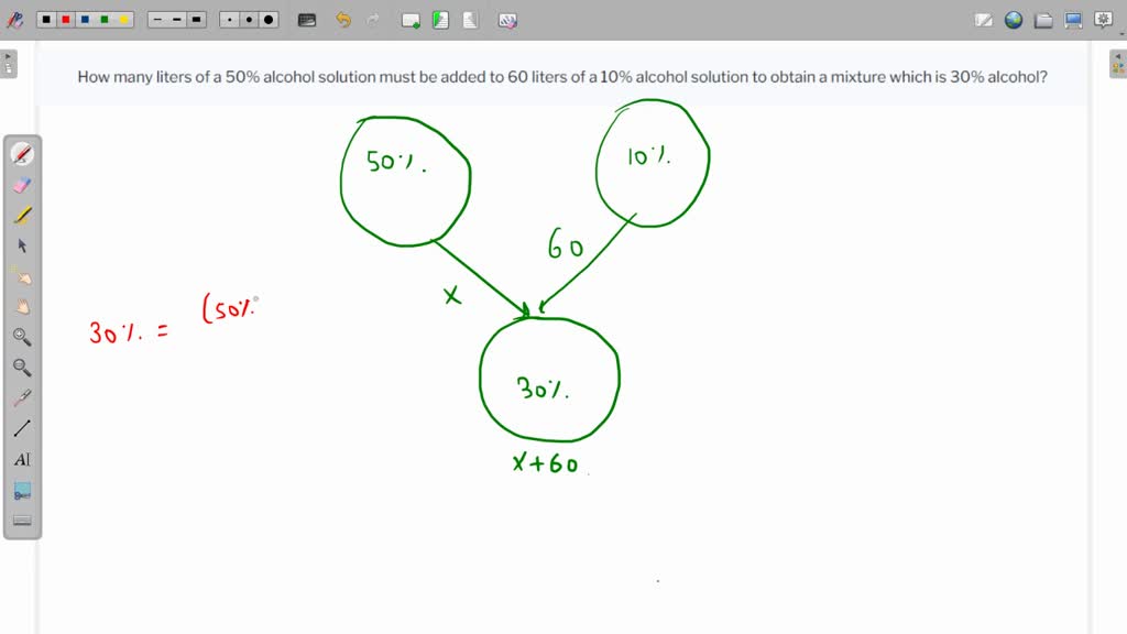 SOLVED: How many liters of a 50% alcohol solution must be added to 60 ...