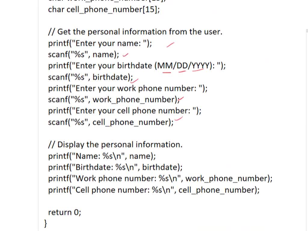 SOLVED: Write, compile, and test a program named PersonalInfo that ... SOLVED: Write, compile, and test a program named PersonalInfo that ...