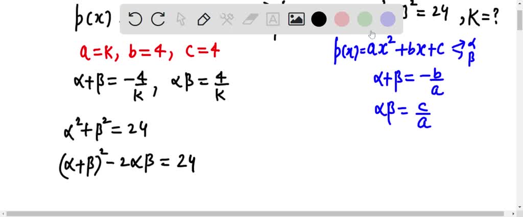 SOLVED: If alpha and beta are the zeroes of the quadratic polynomial p(x) = x^2 + kx + 45 such ...
